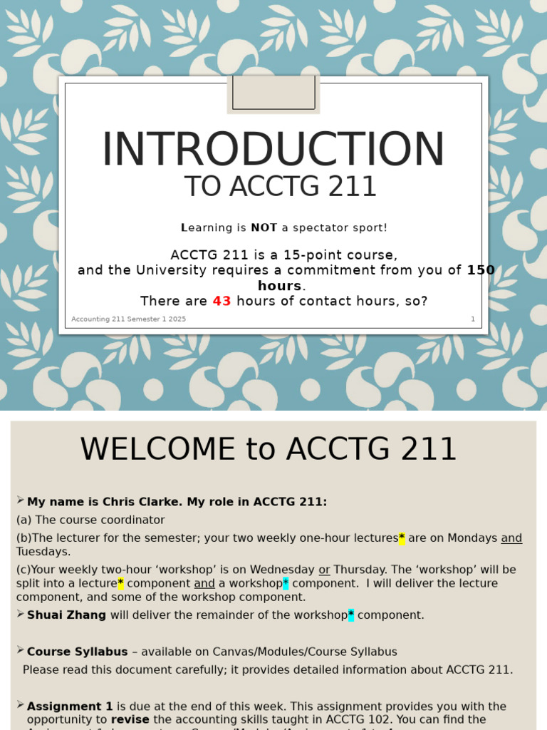 ACCTG 211 Course Overview Semester 1 2025 | PDF | Accounting ...