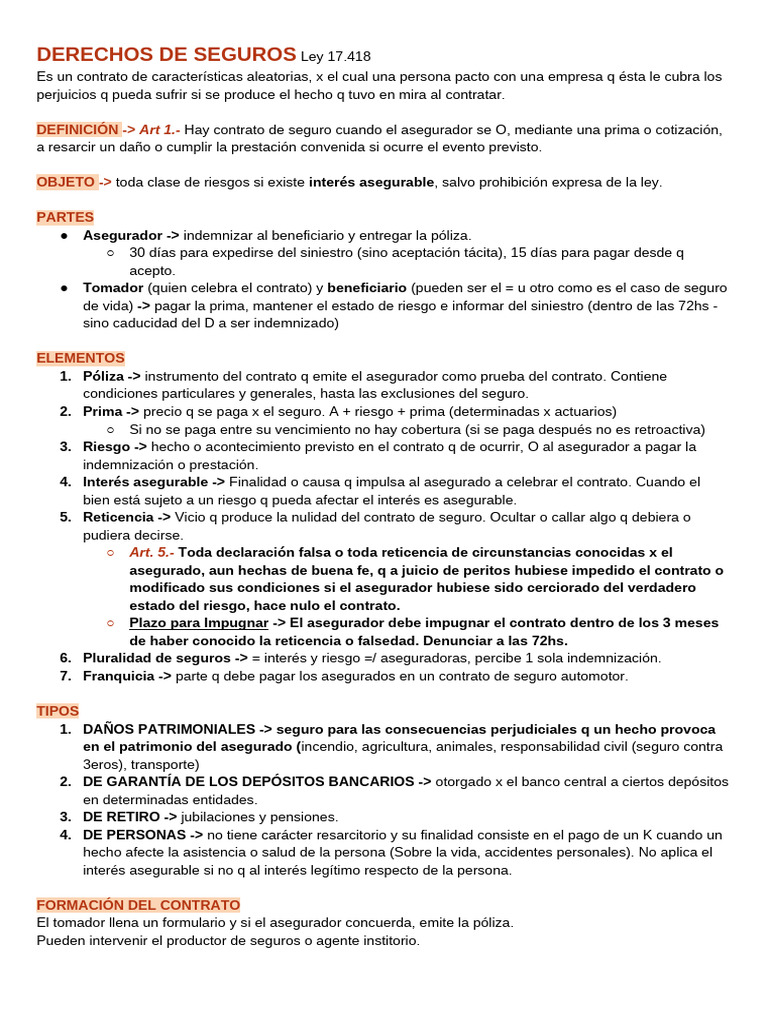Derechos y Tipos de Seguros en Ley 17.418 | PDF | Cheque | Póliza de ...
