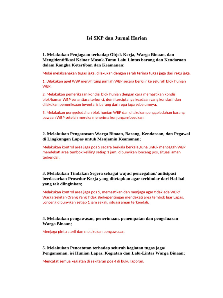 Isi SKP Dan Jurnal Harian | PDF