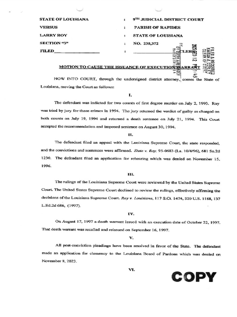 Motion To Issue Death Warrant Feb. 13 | PDF
