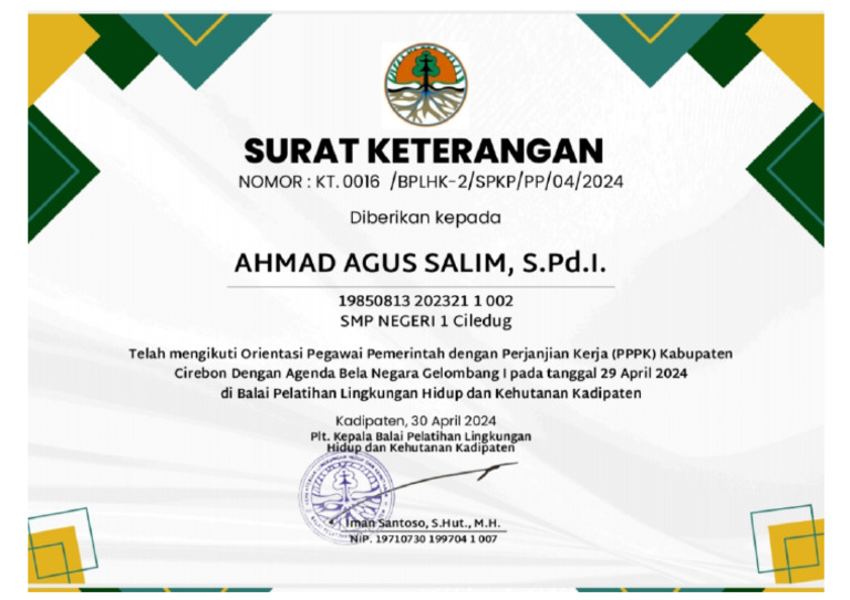 Sertifikat Bela Negara - Ahmad Agus Salim | PDF