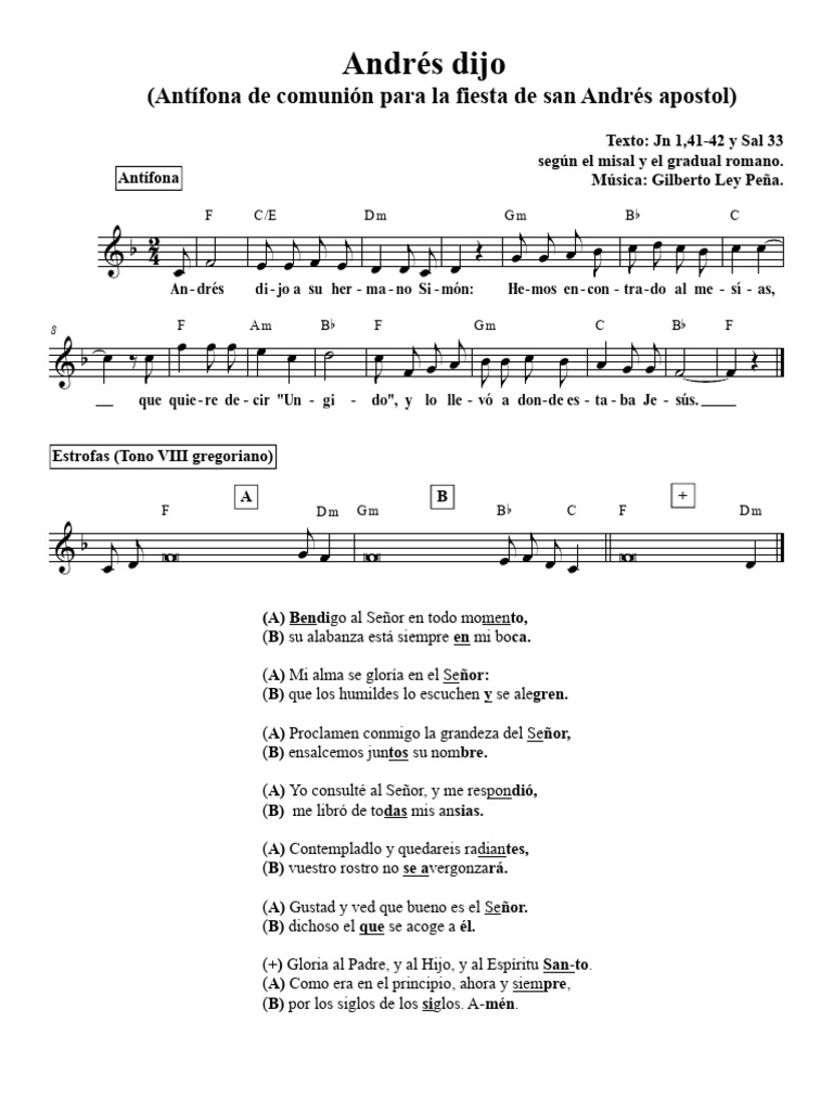 Andrés Dijo A Su Hermano Simón (Ant Com San Andrres Apostol) (Gilberto ...