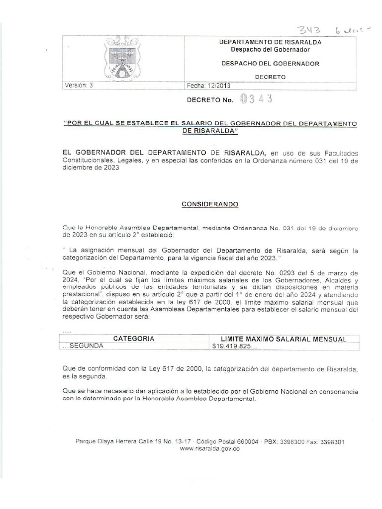 Decreto 343 Del 06 de Marzo de 2024 | PDF