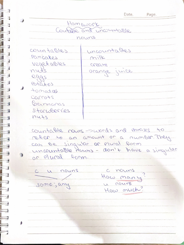 HOMEWORK - Video - Countable & Uncountable Nouns (1 Oct 2024 at 21:25 ...