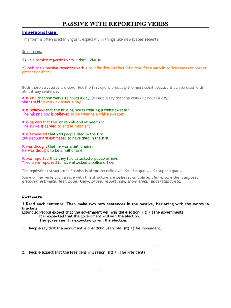 Passive. Impersonal Structures With Practice | PDF | Verb | Languages