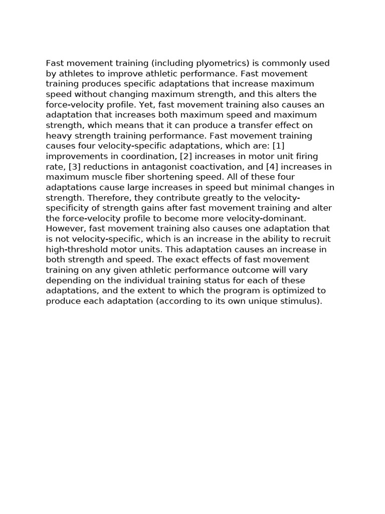 Fast Movement Training Benefits for Athletes | PDF