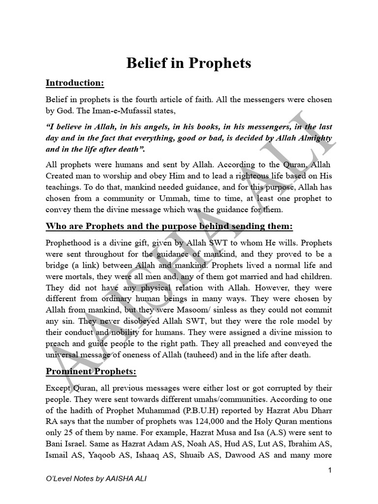 Belief in Prophets final | PDF | Prophets And Messengers In Islam ...