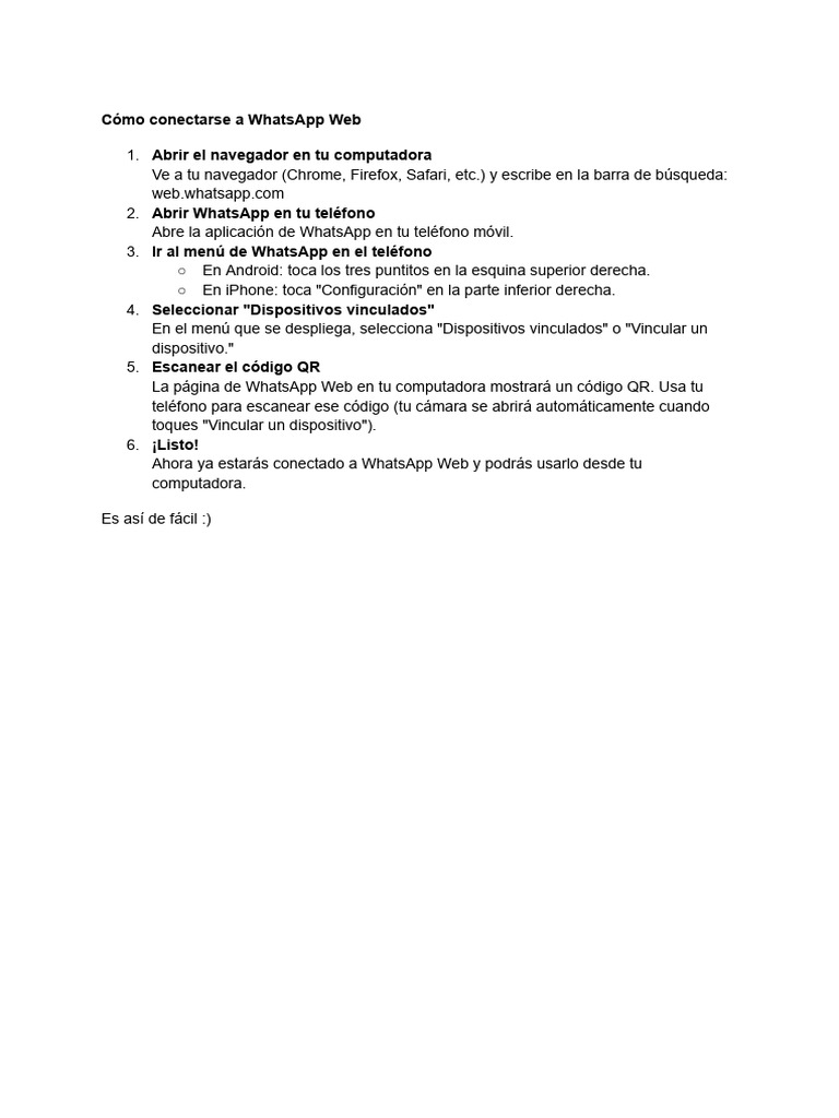 Cómo Conectarse A WhatsApp Web | PDF