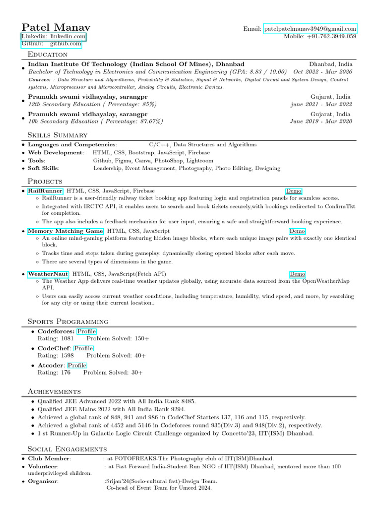 Patel Manav: Education | PDF | Linked In | Computing