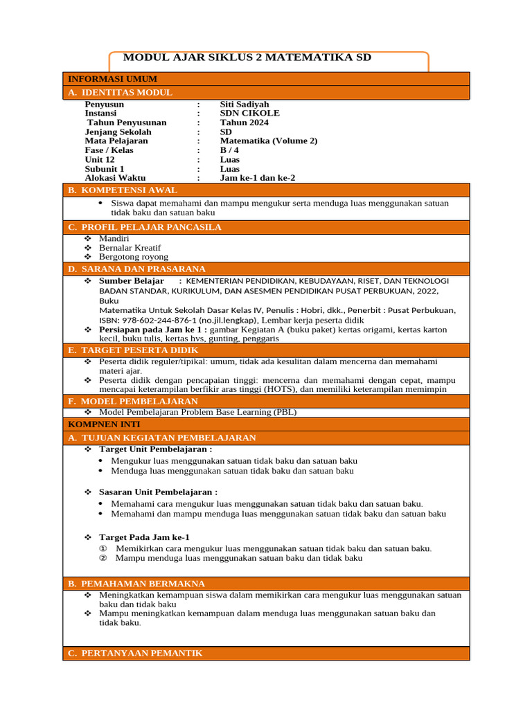 Modul Ajar MM Siklus 2 | PDF
