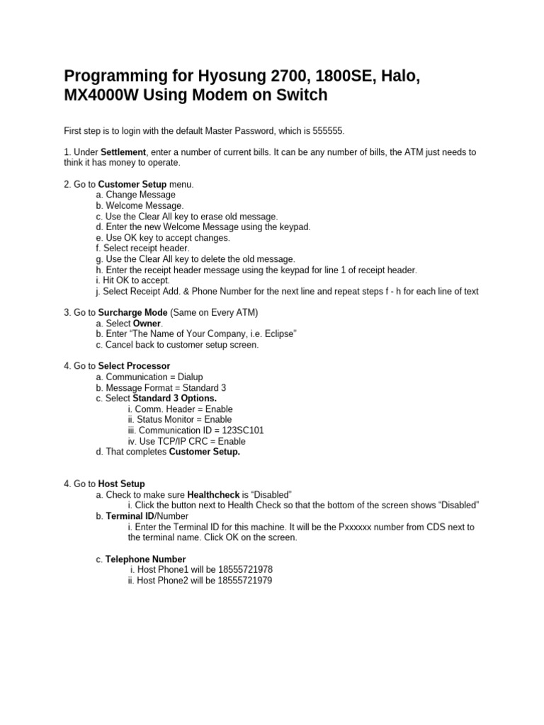 Hyosung Programming For Modem On Switch | PDF | Automated Teller Machine | Computer Engineering