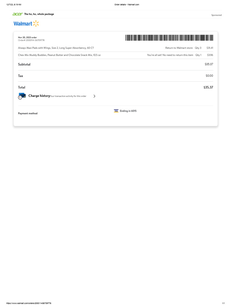 Walmart Order Details and Returns | PDF