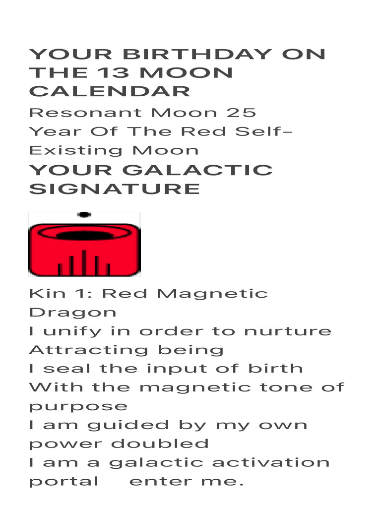 Your Birthday On The 13 Moon Calendar | PDF