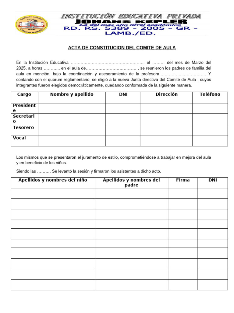 Acta de Constitucion Del Comite de Aula | PDF