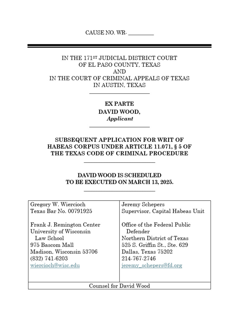 David Wood Habeas Petition | PDF | Actual Innocence | Sixth Amendment ...