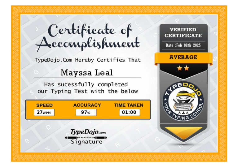 TypeDojo Typing Certificate Mayssa | PDF