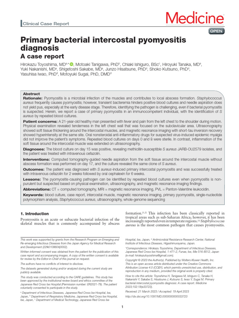 Primary bacterial intercostal pyomyositis diagnosis | PDF | Infection ...