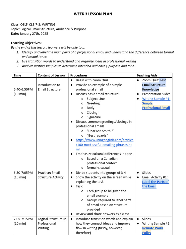 Oslt Lesson Plan - Week 3 - Final | PDF | Lesson Plan | Policy