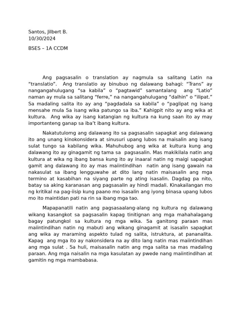PID - Gawain 3 - Pagsasalin | PDF