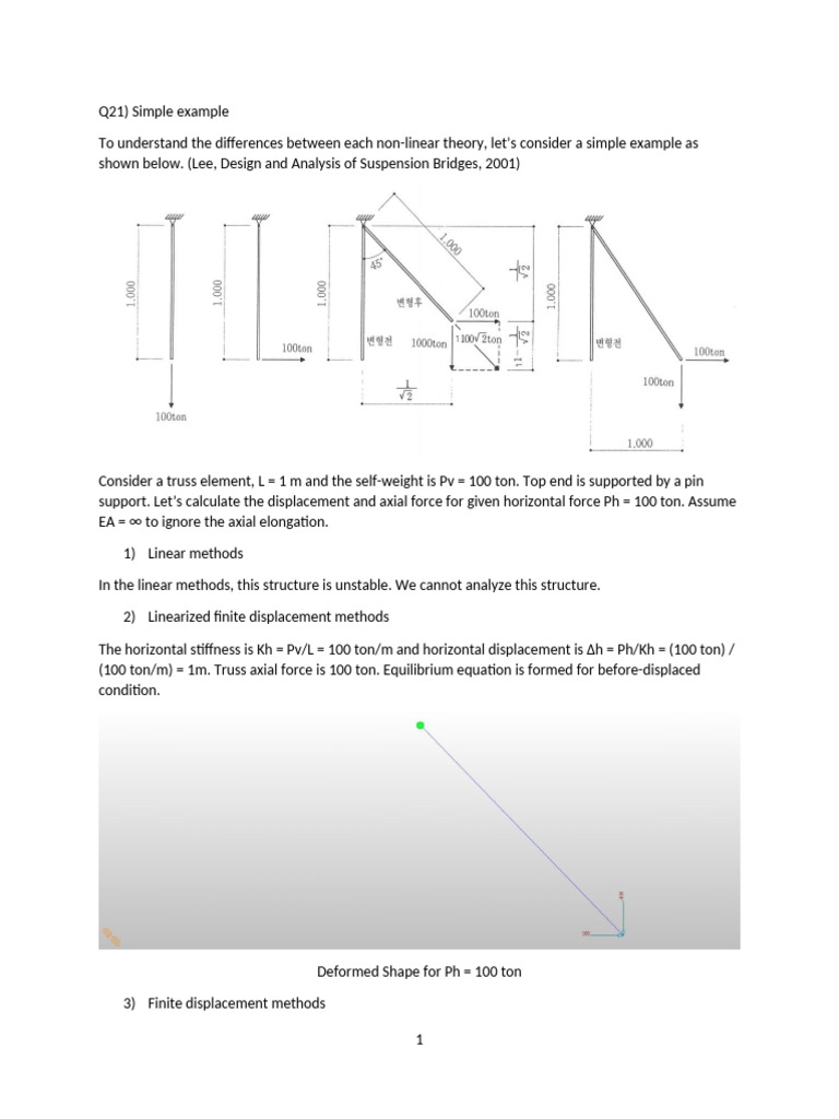 Geometric Non-Linear Analysis Example | PDF | Truss | Force