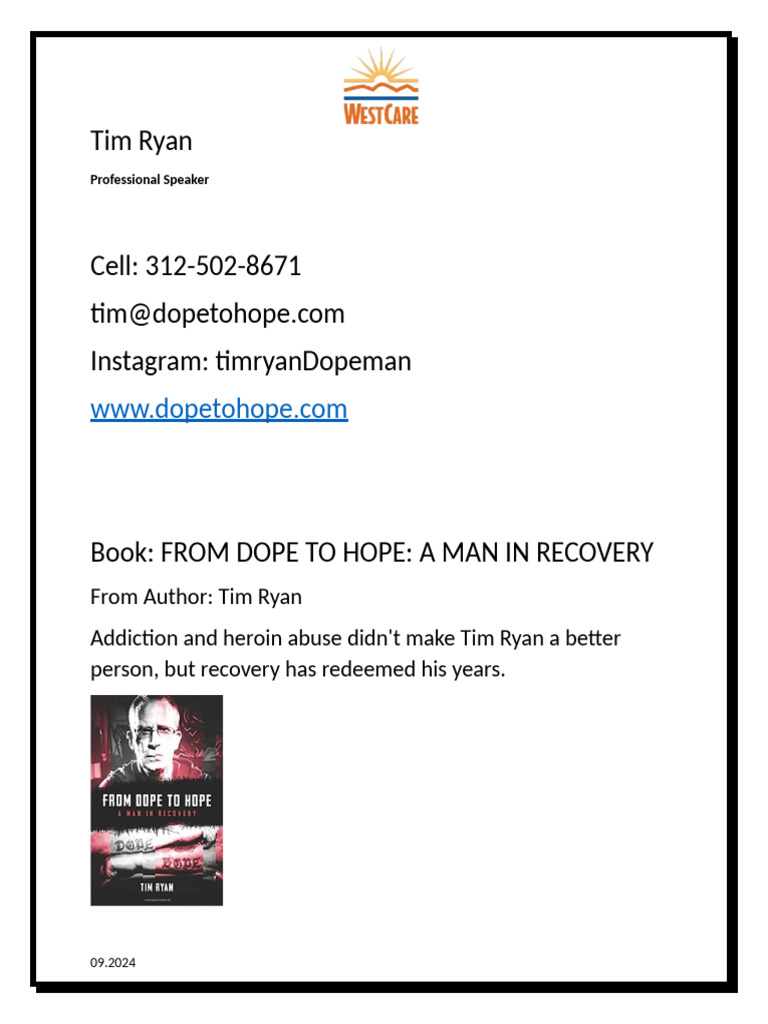 Tim Ryan: From Dope to Hope Recovery | PDF