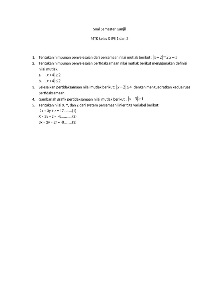 Soal Semester Ganjil Mateatika Kls X IPS 1&2 | PDF
