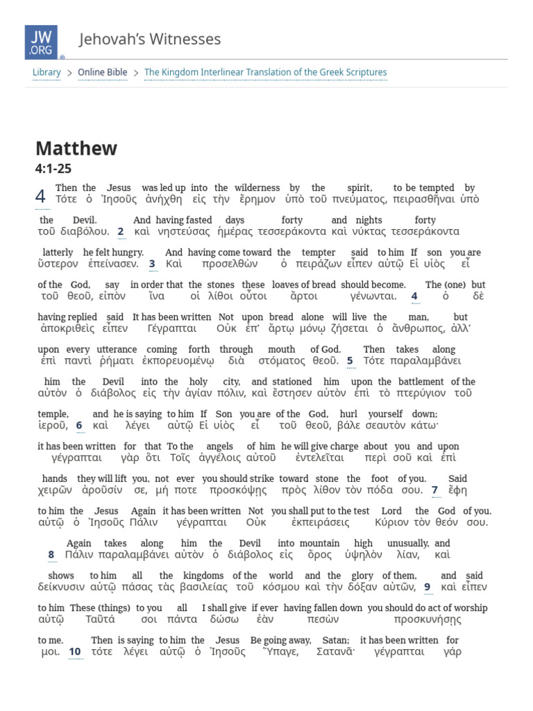 Matthew 4 - Kingdom Interlinear - Books of The Bible | PDF | Jesus | Devil