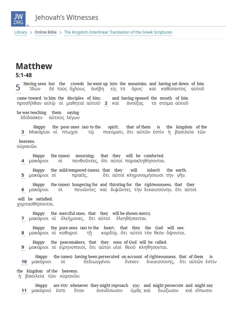 Matthew 5 _ Kingdom Interlinear _ Books of the Bible | PDF | Religious ...