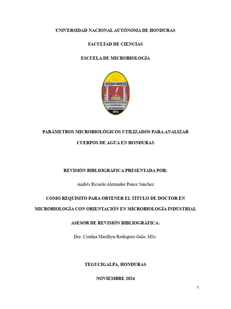 Revision Andrés Ponce, Monografía PPS, Rev CR 03122024 | PDF | Agua | Las bacterias