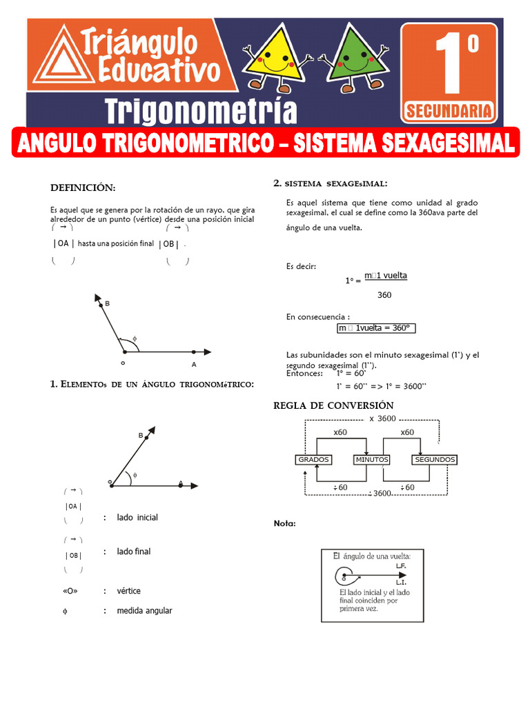 Ángulo Trigonométrico - Sistema Sexagesimal para Primer Grado de Secundaria | PDF | Geometría ...