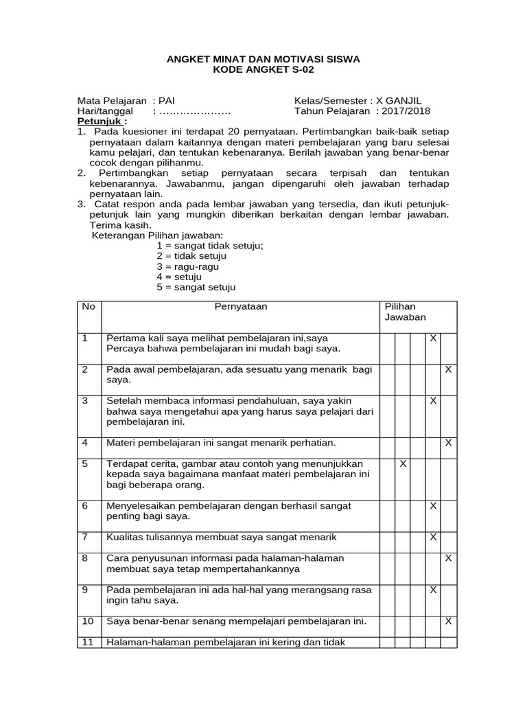 3. Angket Motivasi Siswa Siklus II | PDF