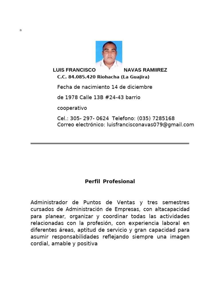 Hoja de Vida Luis Navas | PDF