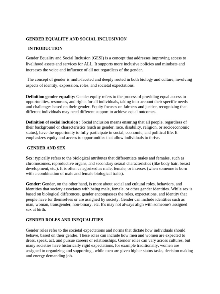 Gender Equality and Social Inclusion Insights | PDF | Gender | Gender ...