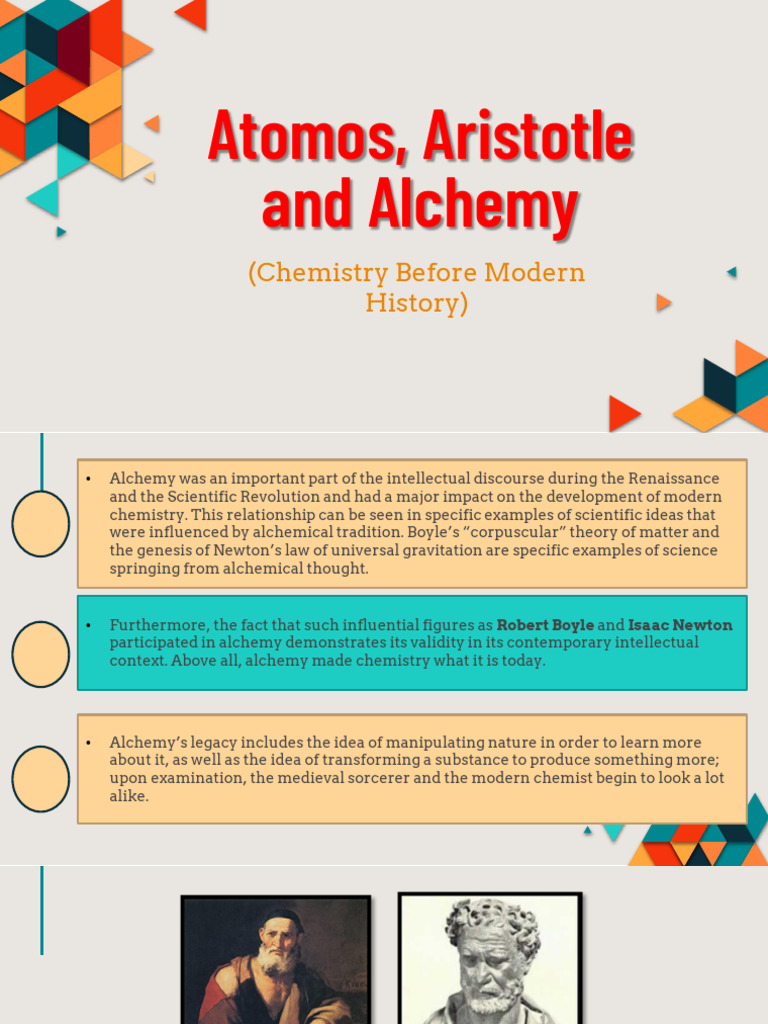 Group 1 Atomos Aristotle and Alchemy Chemistry Before Modern History ...
