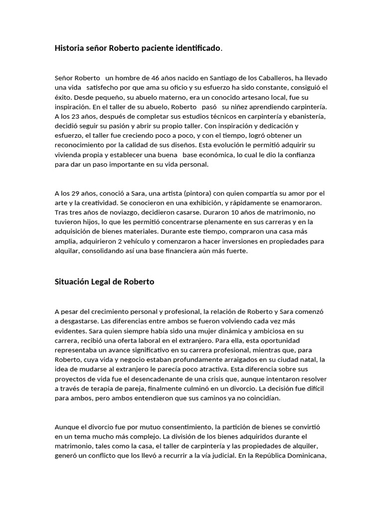Historia de Roberto: Divorcio y Terapia | PDF | Terapia cognitiva | Las ...