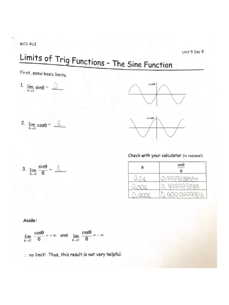 Limits of Trig Functions - The Sine Function | PDF