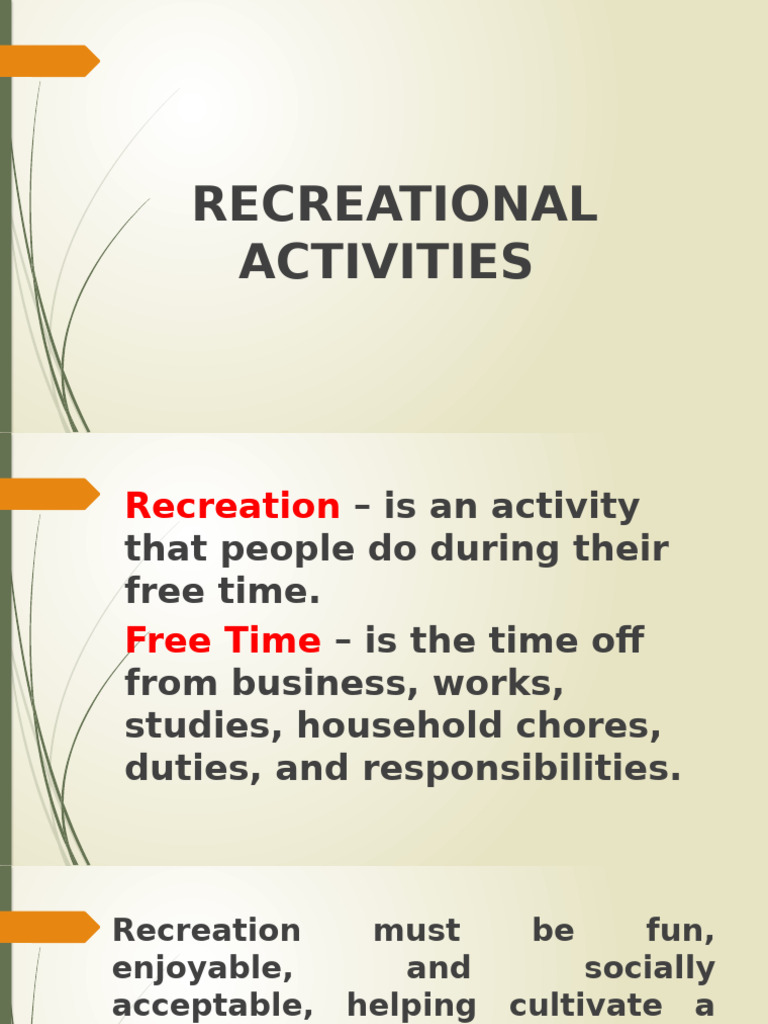RECREATIONAL-ACTIVITY-LESSON-1 | PDF | Recreation | Outdoor Recreation