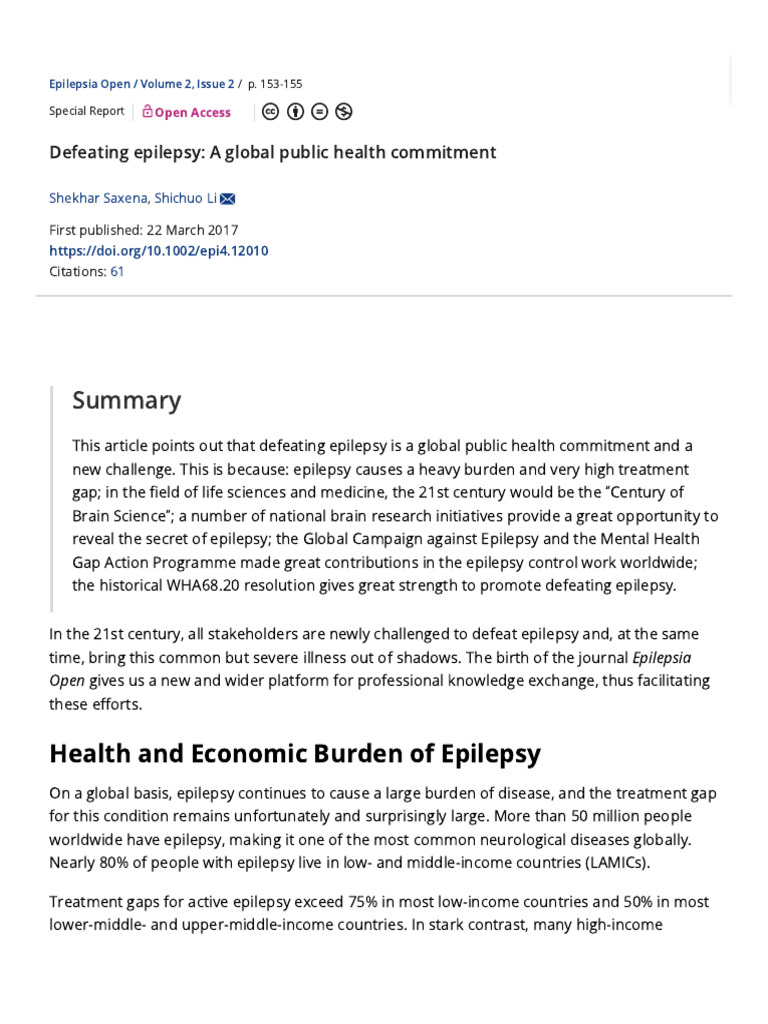 Global Commitment to Defeat Epilepsy | PDF | Epilepsy | World Health ...
