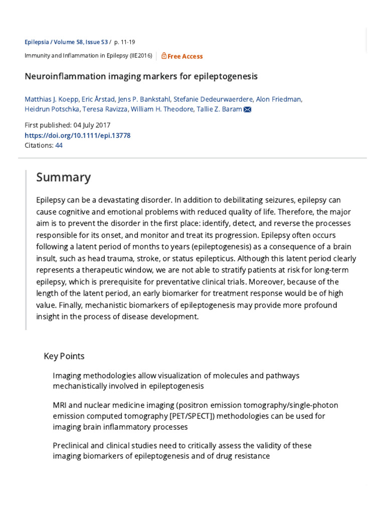 Neuroinflammation Imaging Markers For Epileptogenesis - Koepp - 2017 ...