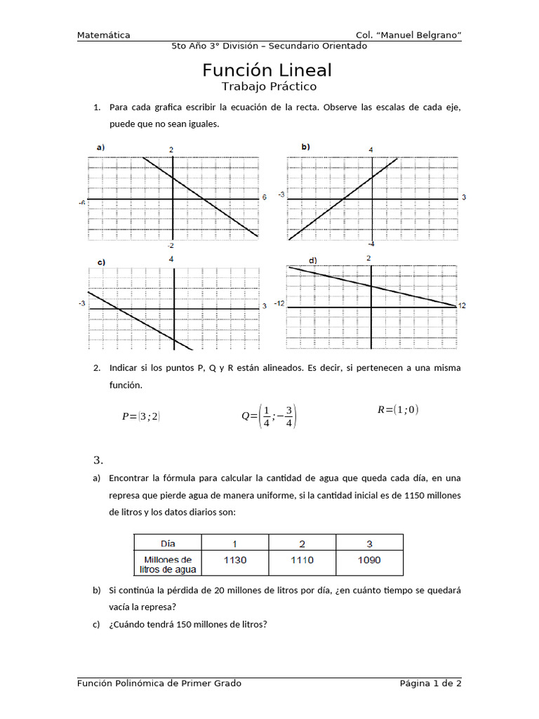 1-TP Función lineal | PDF | Ecuaciones | Función (Matemáticas)