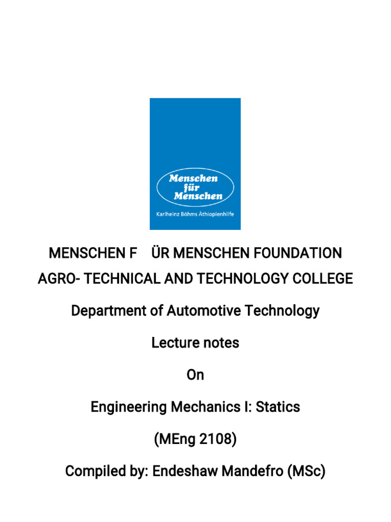 Engineering Mechanics I: Statics Course Notes | PDF