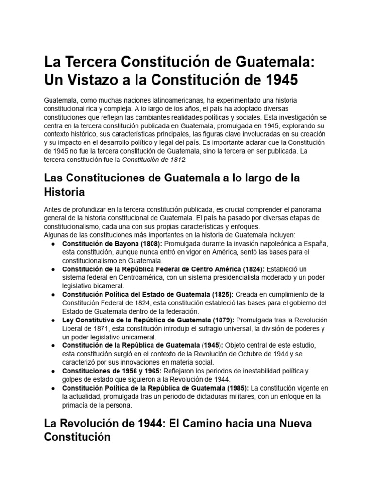 Constitución de 1945 en Guatemala: Análisis | PDF | Guatemala ...