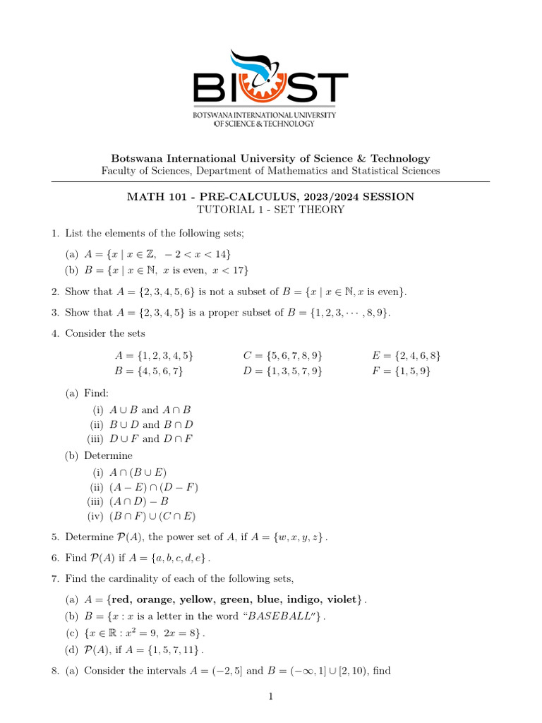 MATH_101_Tutorial_1 | PDF