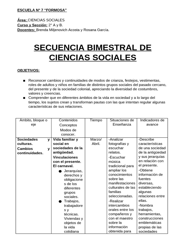 Comparto 'SECUENCIA BIMESTRAL SOCIALES' Contigo | PDF | Carnaval | Sociedad