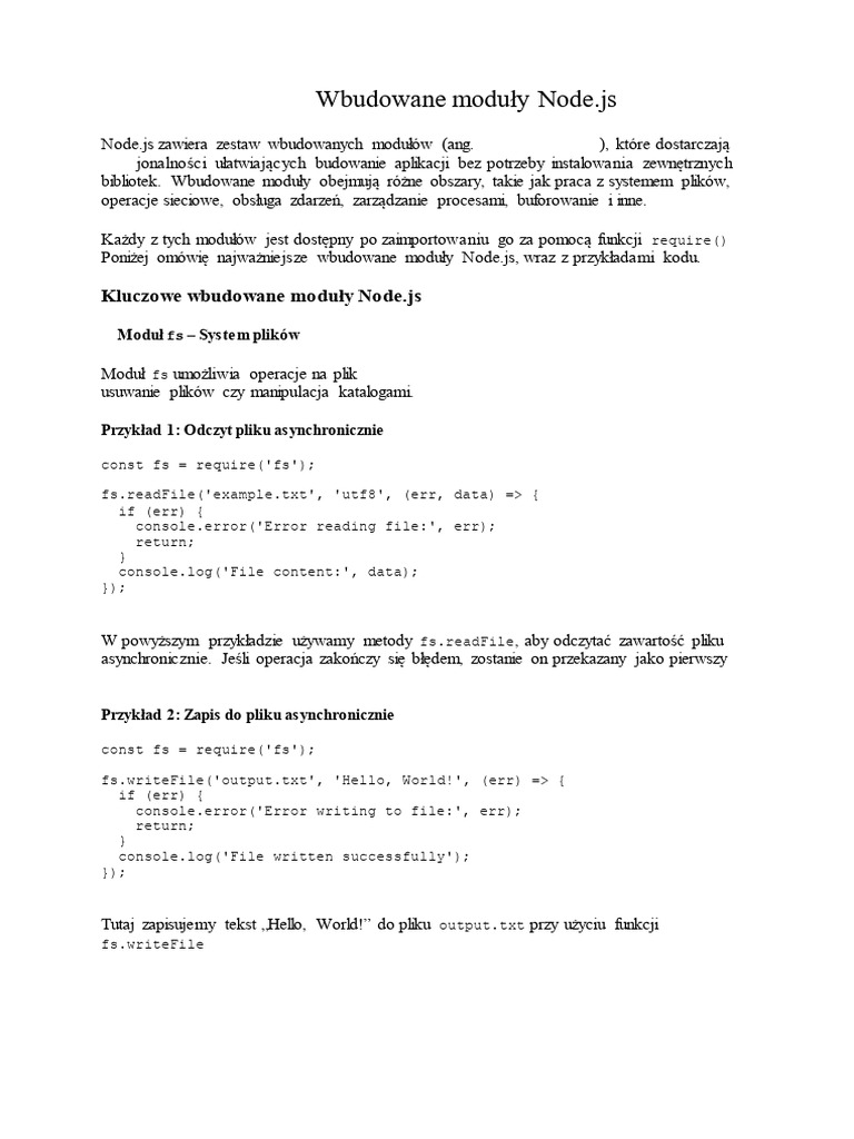 13-14 Node - Js - Wbudowane Moduły Node | PDF