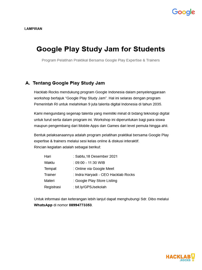 LAMPIRAN - Google Play Study Jam For Students | PDF