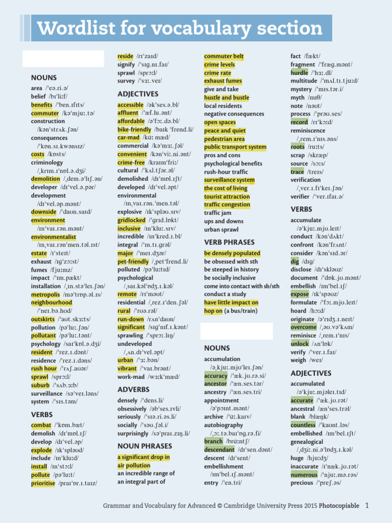 Grammar Vocabulary Advanced Wordlist | PDF | Adjective | Verb