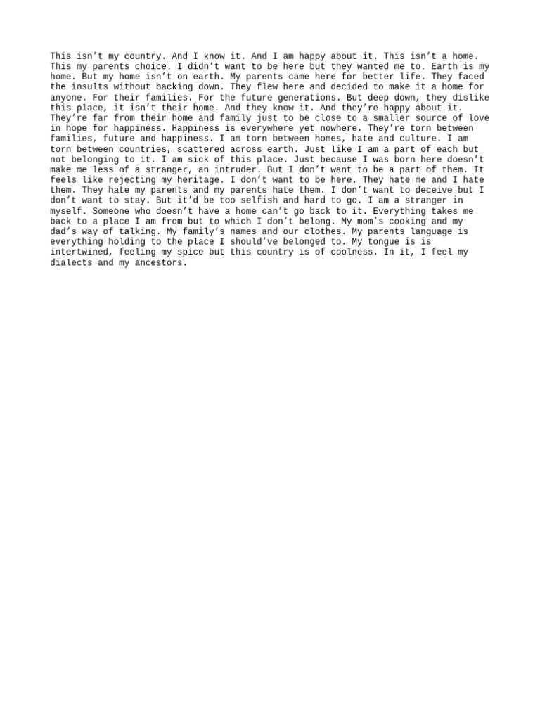 Feelings of a kid of immigration | PDF