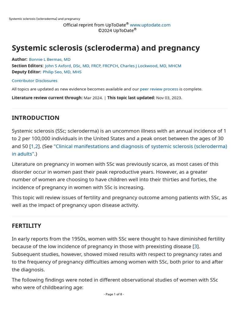 Systemic Sclerosis (Scleroderma) and Pregnancy | PDF | Miscarriage | Childbirth