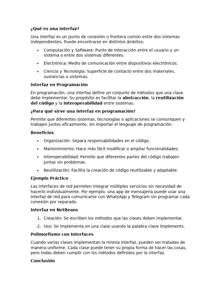 Definición y Función de Interfaz en Programación | PDF